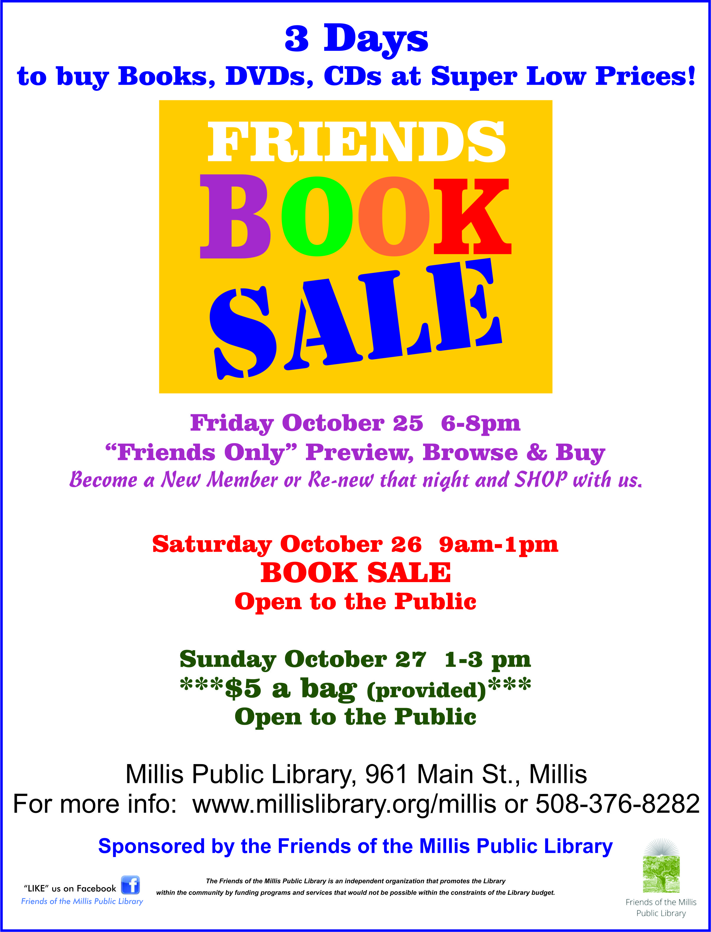 "Friends" Book Sale 10/26 & 10/27 at the Library! | Millis MA